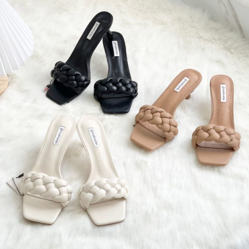 Jual Sandal Heels 5 cm Stradivarius hitam putih coklat nude | Shopee ...