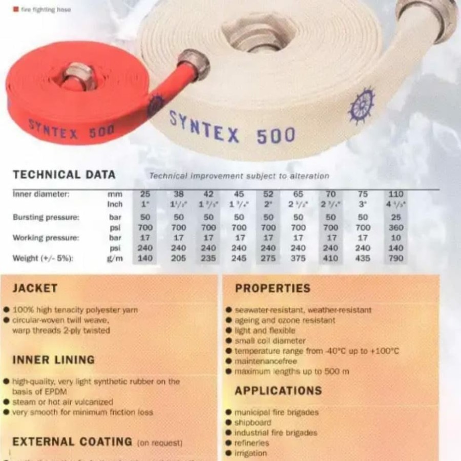 Jual Fire hose putih syntex unidur 500 atau osw atau uno 21/2x30m ...