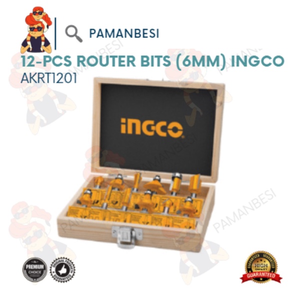 Jual 12-Pcs Router Bits (6mm) INGCO AKRT1201 Mata Mesin Router | Shopee ...