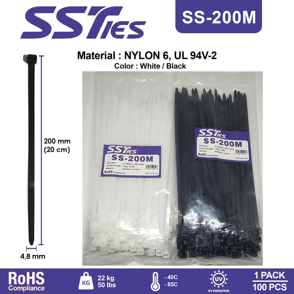 Jual Kabel Ties Cable Tis Insulock 200x4,8mm 20cm SS200M Nylon6 SSTies ...