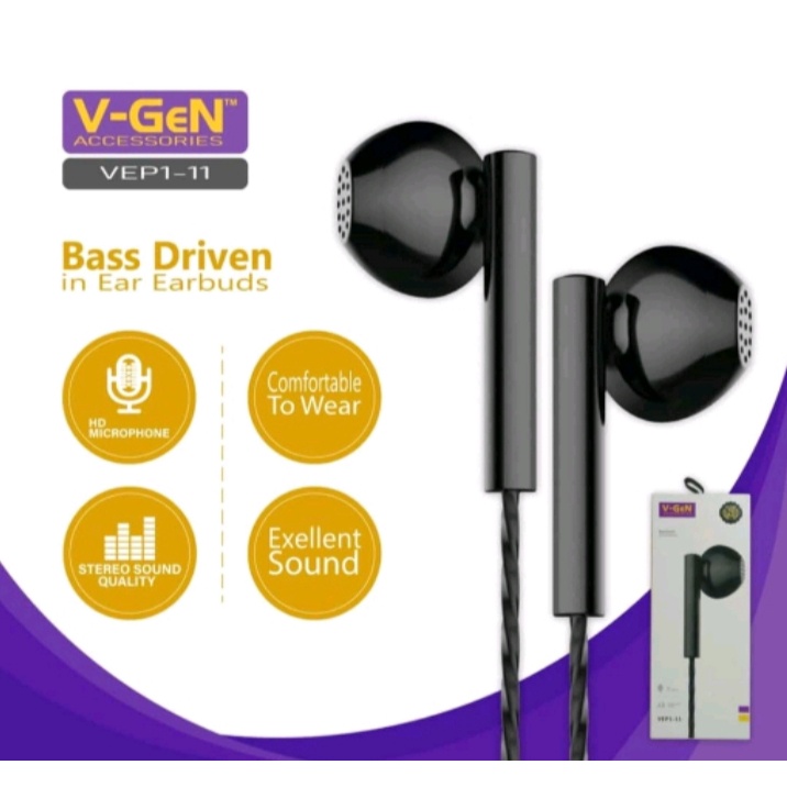 Jual Handsfree V-GeN VEP1-11 Original DEEP BASS Wired Earphone Headset Stereo Sound VGEN ...