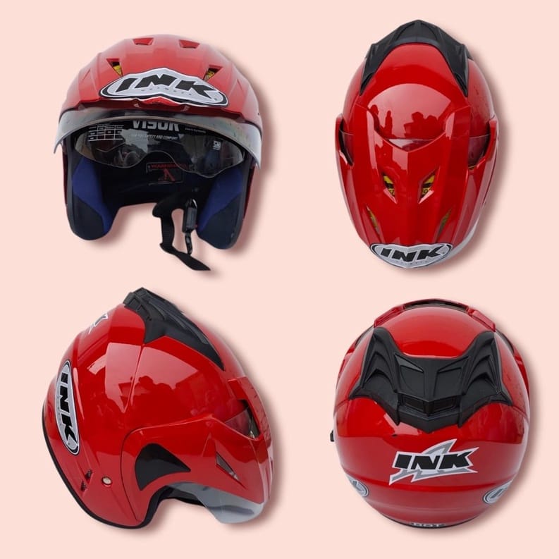 Jual HELM MODEL JP8 DOBEL VISOR MERAH KILAP FREE PACKING BOX | Shopee ...