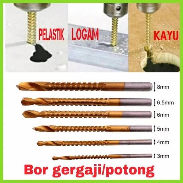 Jual Matabor Mata Bor Gergaji 6pcs 1set HSS Titanium Coating PVC ...