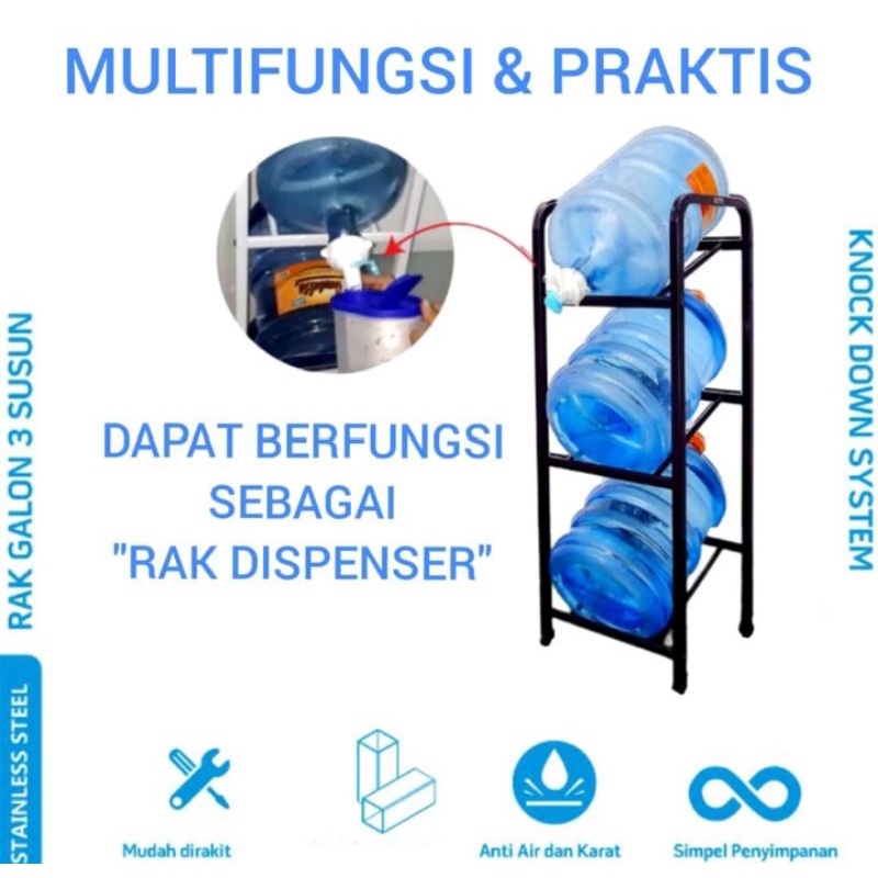 Jual rak galon plat Non roda/rak galon roda hitam&putih (Bonus kran ...