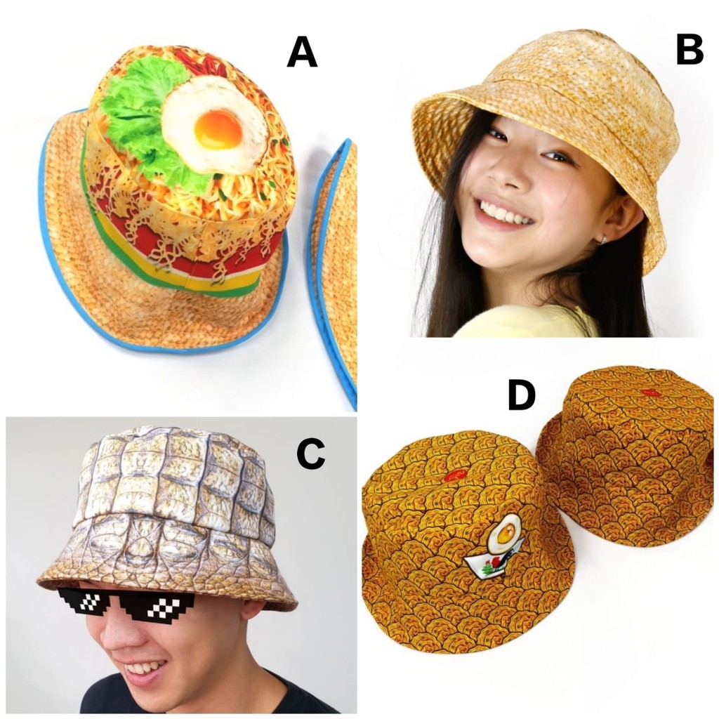 Jual Bucket Hat Topi Piknik Unik Lucu Motif Kulit Buaya Mie Goreng ...