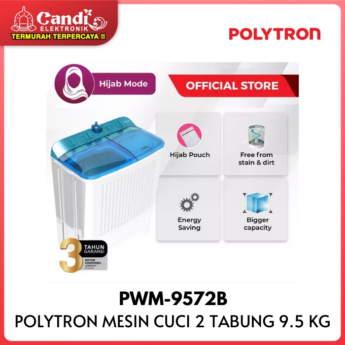 Jual POLYTRON Mesin Cuci Dua Tabung PWM-9572B Kapasitas 9.5 Kg | Shopee ...
