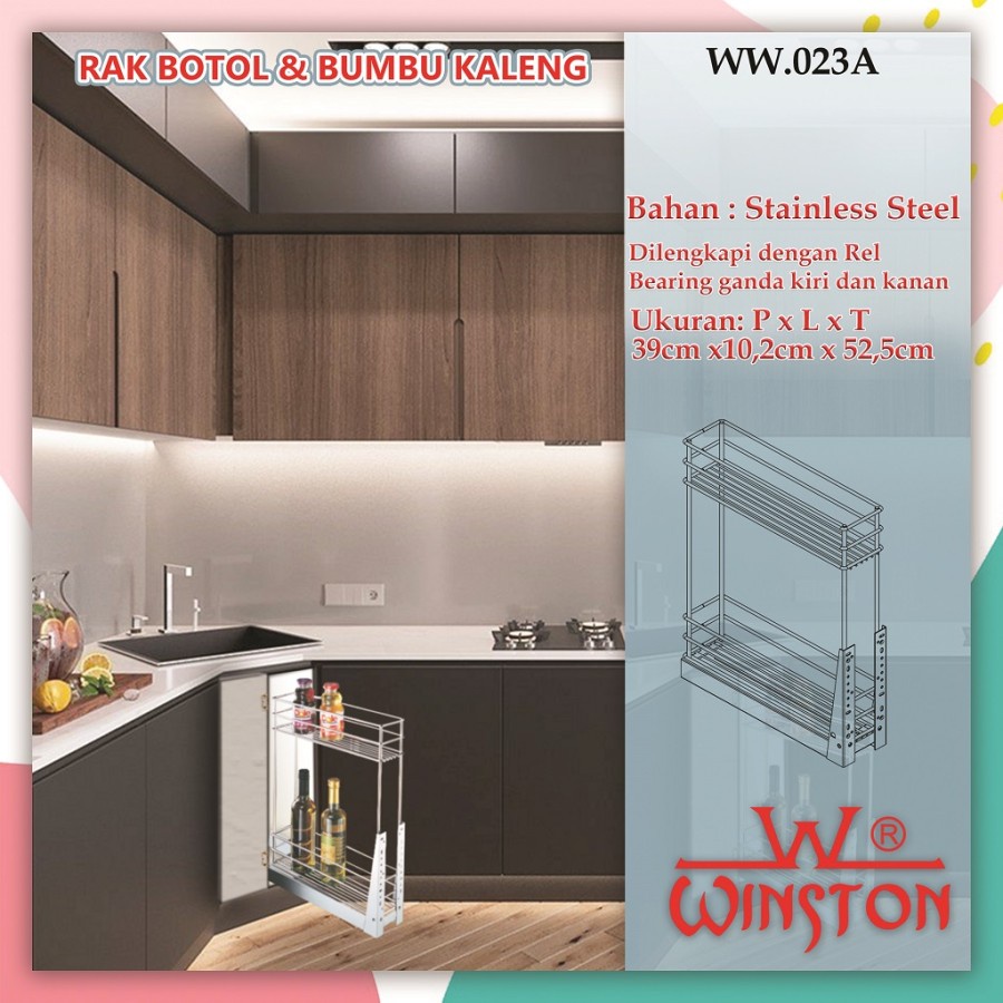 Jual Rak Tarik Botol Stainless Winston WW 023A for Kitchen Set Cabinet ...