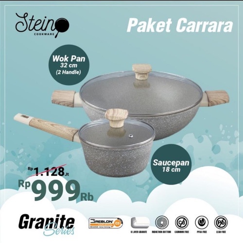 Jual Stein Steincookware Paket Carrara Onyx / Wok 32cm + Sauce Pan 18cm wajan penggorengan ...