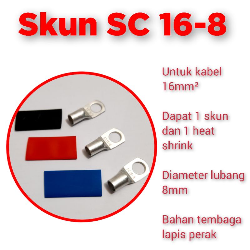 Jual skun sc 16 6 / 8 / 10 dan heat shrink untuk kabel NYAF 16mm sc16 ...