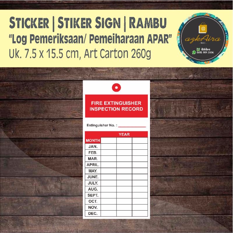 Jual Kartu Checklist Ceklis Log Pemeriksaan/ Pemeliharaan APAR | Shopee ...