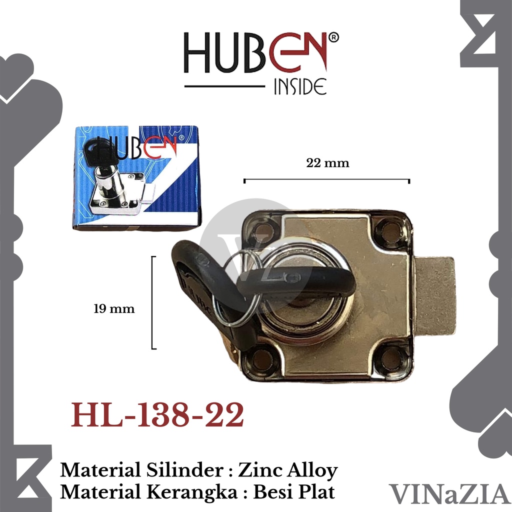 Jual KUNCI LACI HUBEN HL 138-22 mm / KUNCI LEMARI HUBEN DRAWER LOCK HL 138-22 mm | Shopee Indonesia