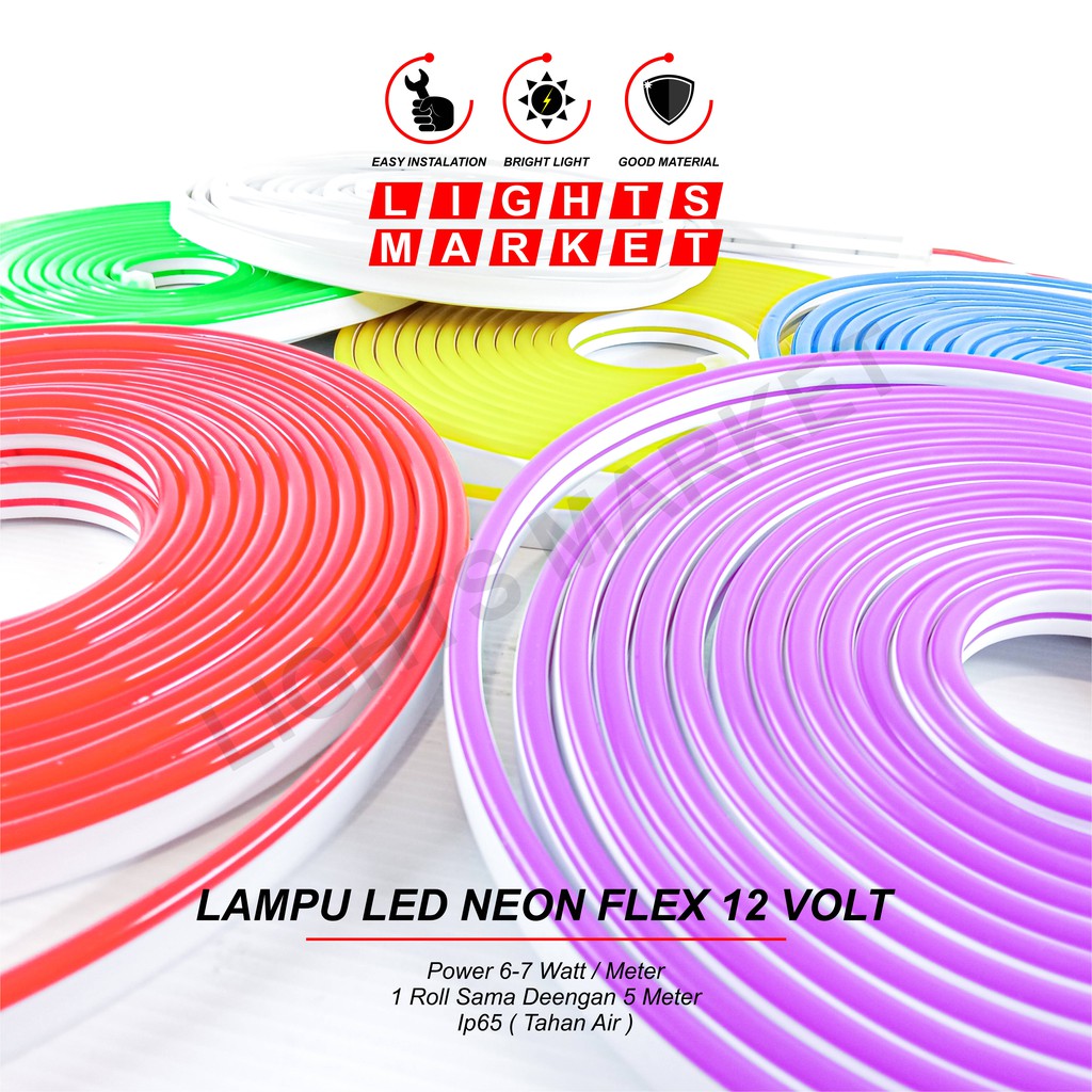 Jual Lampu Neon Flex LED Strip Selang Flexible Neonflex Fleksibel DC 12V 12 Volt 5M 5 Meter ...