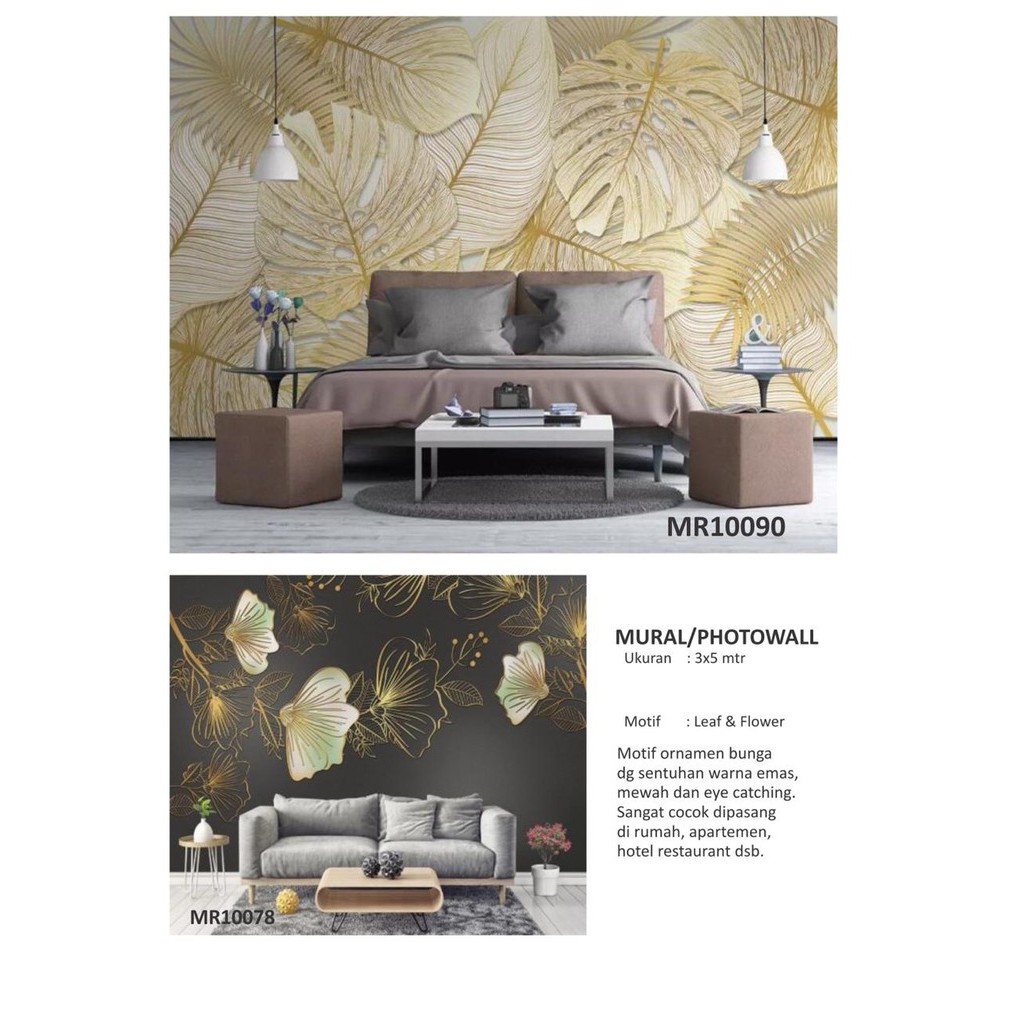Jual Photowall Mural Dinding 3d Wallpaper Mural Daun Gold N Black