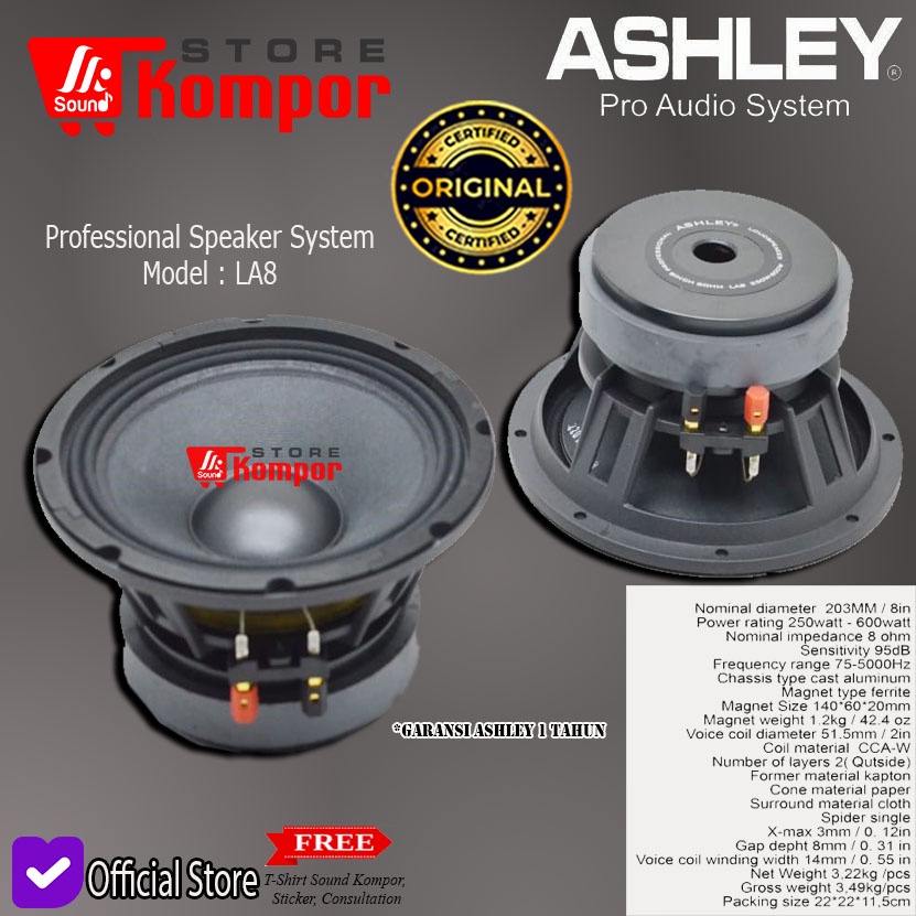 Jual SPEAKER COMPONENT ASHLEY LA8 / LA 8 WOOFER 8 INCH LA-8 | Shopee ...