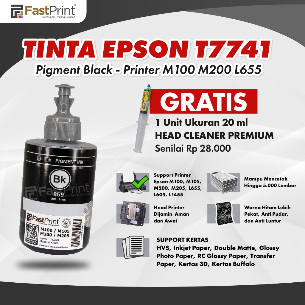 Jual Tinta Epson T7741 Pigment Ink M100 M105 M200 M205 L655 L605 L1455 ...