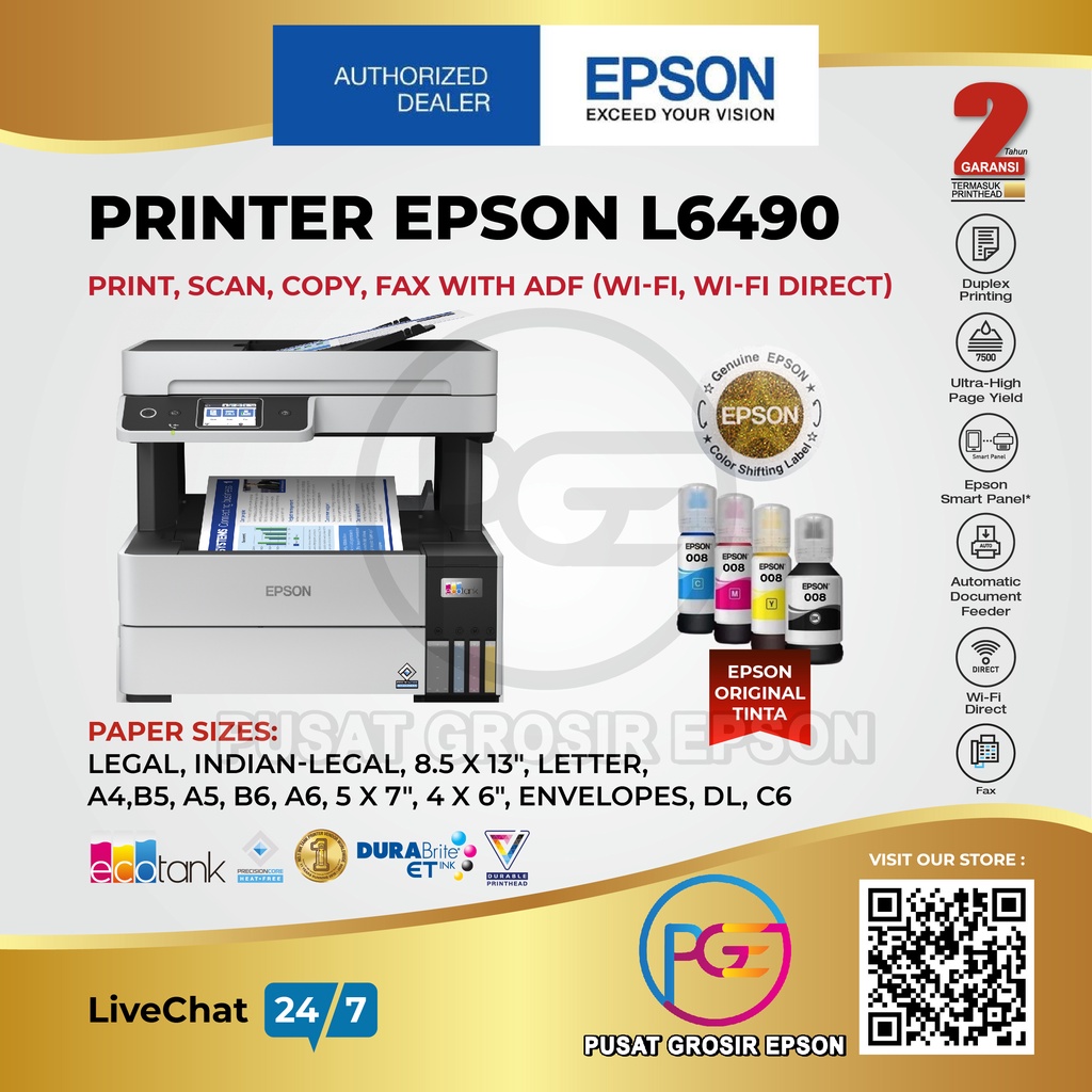 Jual PRINTER EPSON L6490 L-6490 L 6490 PRINT SCAN COPY ADF GARANSI ...