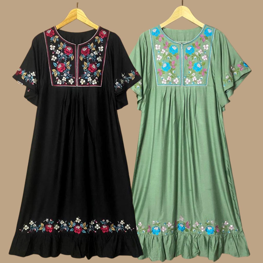 Jual Daster busui katun etnik mawar / daster bordir tasik ruffle viral ...