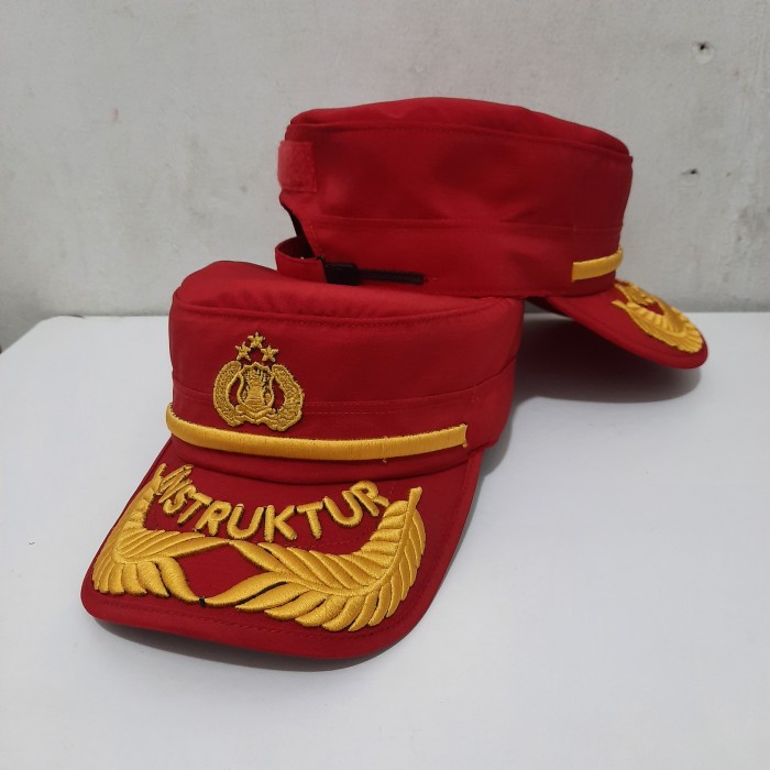 Jual Topi Komando Pamen Polri Instruktur Merah Bordir Logo Tribrata ...