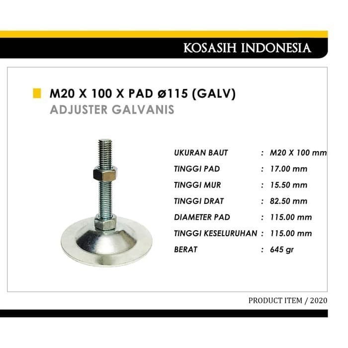 Jual 129 ADJUSTER FOOT M20 X 100 X PAD 115 (GALV) | Shopee Indonesia