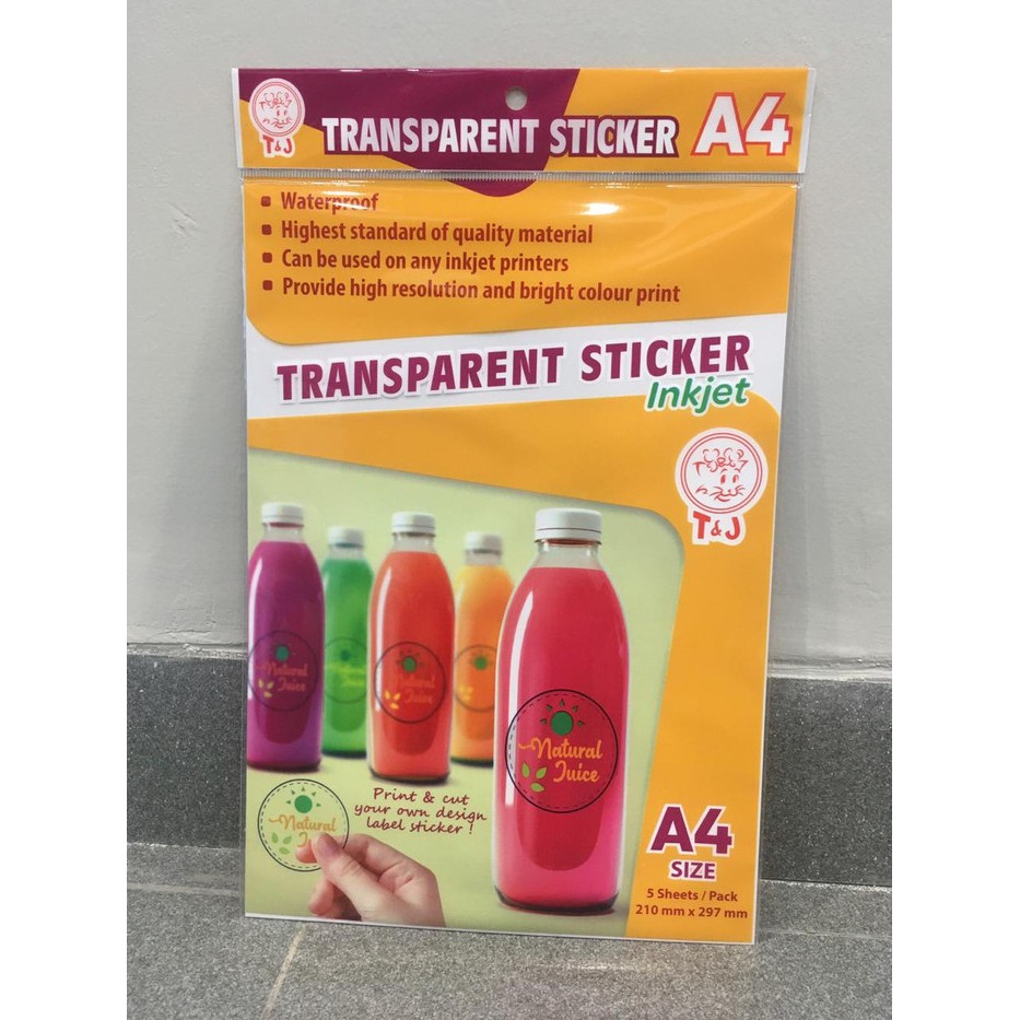 Jual T&J Labels TRANSPARENT INKJET STICKER A4 (5 SHEETS) | Shopee Indonesia