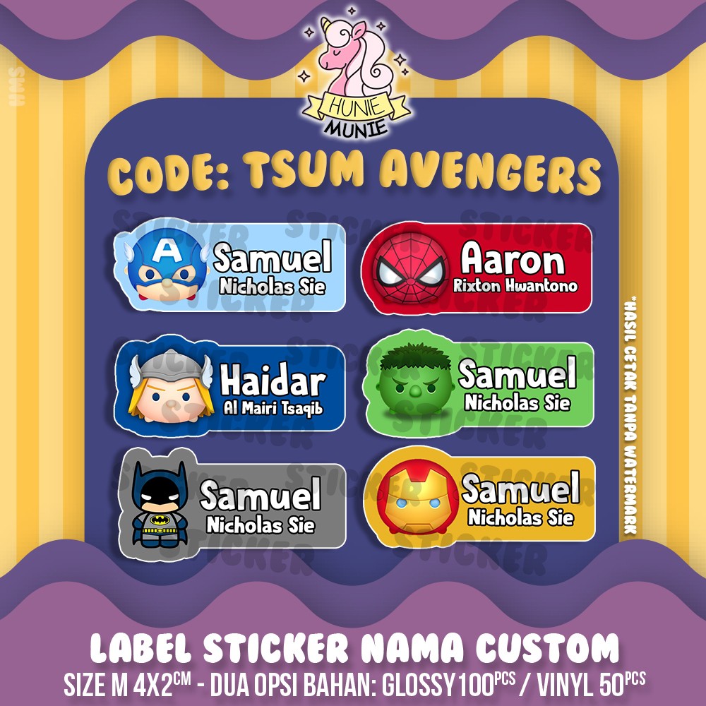 Jual Sticker Label Nama Custom - Tsum Heroes Avengers (100pcs) Stiker ...