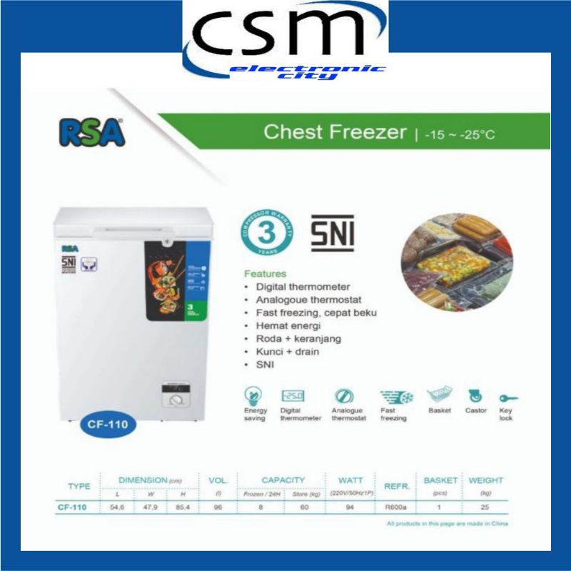 Jual Chest Freezer RSA CF-100 / CF-110 Freezer Box RSA CF100 / CF110 ...