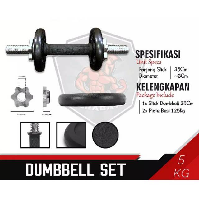 Jual Barbel Dumbbell Besi Set 5kg Bongkar Pasang Alat Fitness Latihan Angkat Beban | Shopee ...