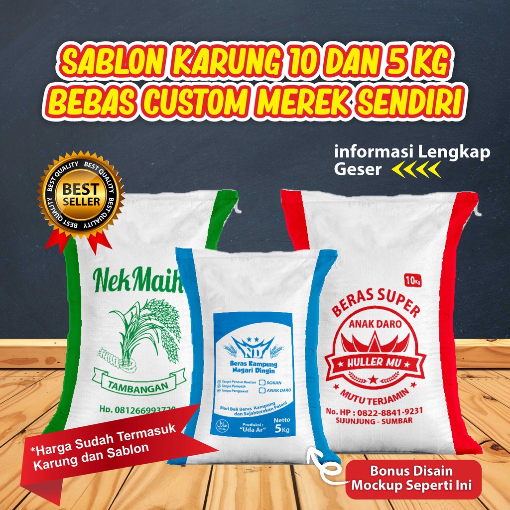 Jual Sablon Karung Beras 5 Kg dan10 Kg 1 Warna (Bebas Custom Desain ...