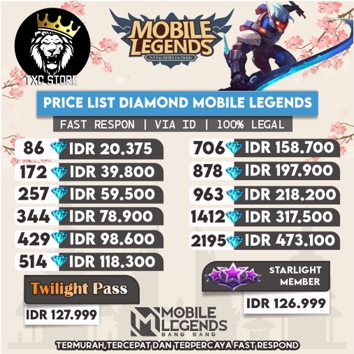 Jual FAST TOPUP MLBB MOBILE LEGEND Diamonds NOMINAL KECIL DM MLTXC ...