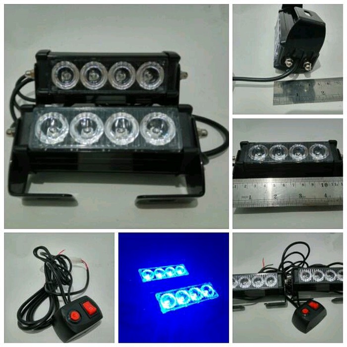Jual Lampu Strobo 2x4LED Federal signal motor dan mobil strobo polisi Biru | Shopee Indonesia
