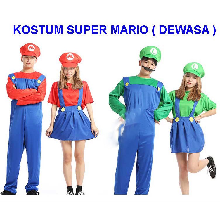 Jual kostum set SUPER MARIO & LUIGI Games untuk dewasa warna merah dan ...