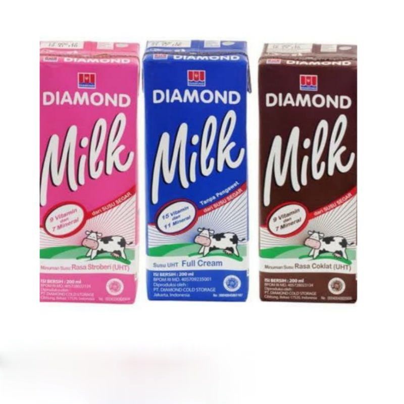 Jual Susu Uht Diamond 200 ml per dus coklat stroberi full cream | Shopee Indonesia