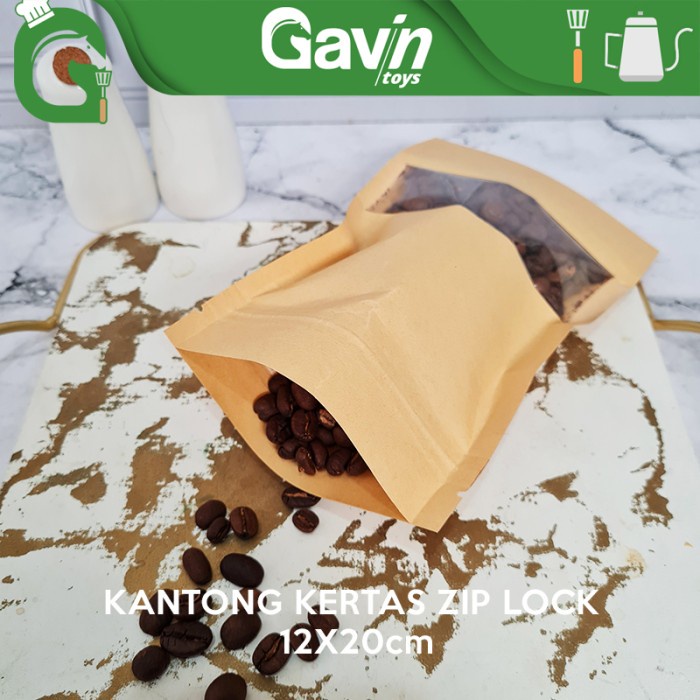 Jual Kantong Kertas Kopi Kraft Paper Bags Resealable Zip Lock 12x20cm ...