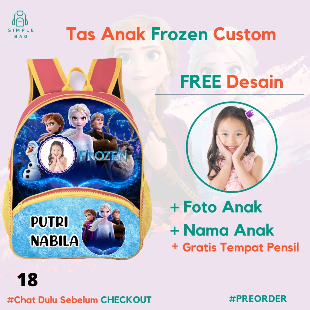 Jual Tas Anak Frozen Seri 18 - Custom Foto dan Nama Anak - Free Tempat ...