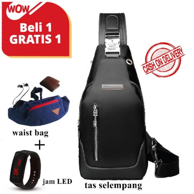 Jual Tas selempang pria tahan air FREE waist bag dan jam LED - BUY ONE ...