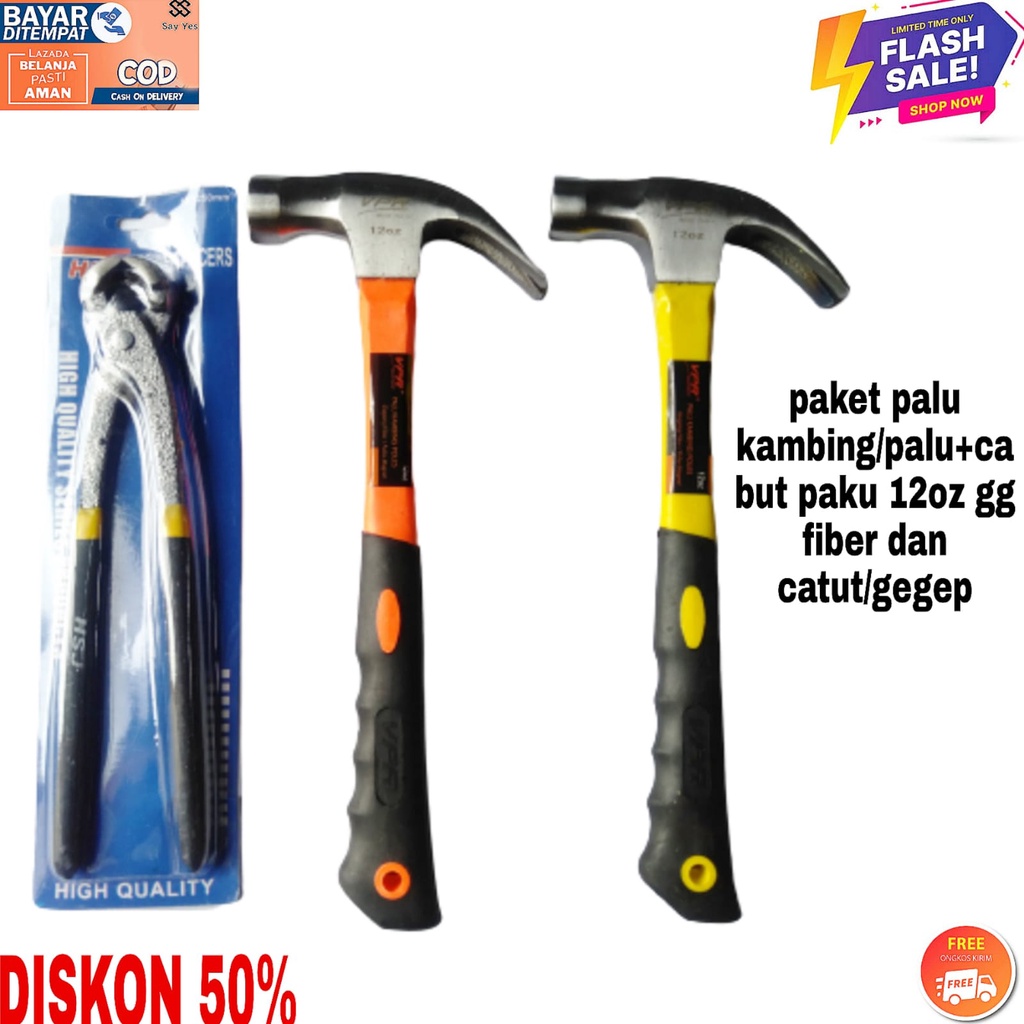 Jual paket palu kambing 12oz gagang fiber dan catut/gegep kakatua palu ...