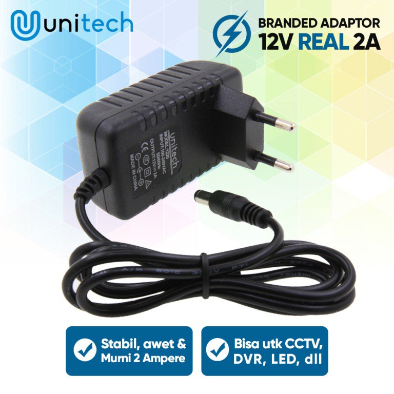 Jual Adaptor 12V 2A Unitech Real Capacity Universal Untuk CCTV Lampu ...