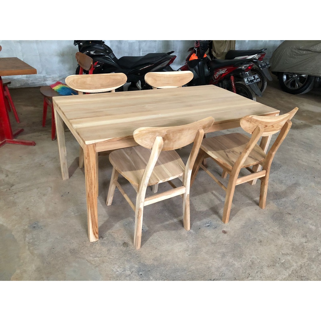Jual MEUBLE SET MEJA MAKAN 4 KURSI 1 MEJA KAYU JATI MINIMALIS | Shopee Indonesia