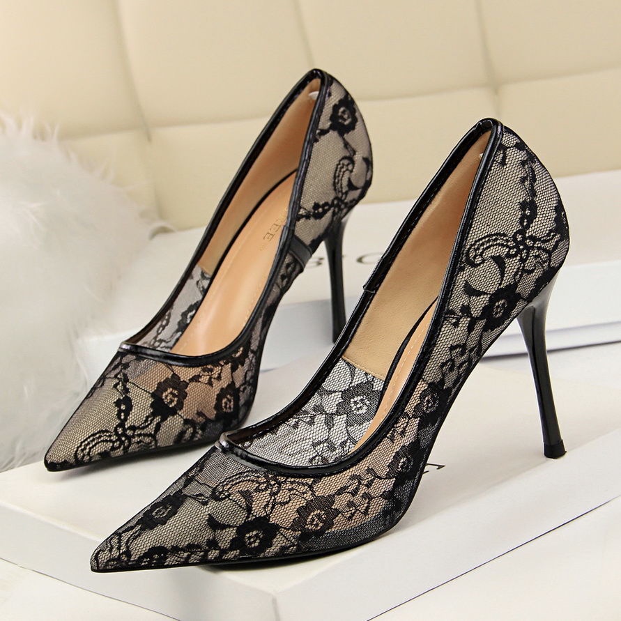 Jual [JADE] Black 34-43 [10cm] [14] Lace Heels - Heels Brukat Wedding ...