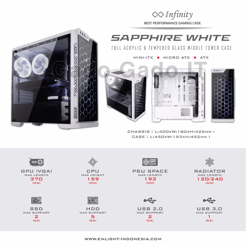 Jual CASING KOMPUTER INFINITY SAPPHIRE WHITE FULL ACRYLIC CASE PC ...