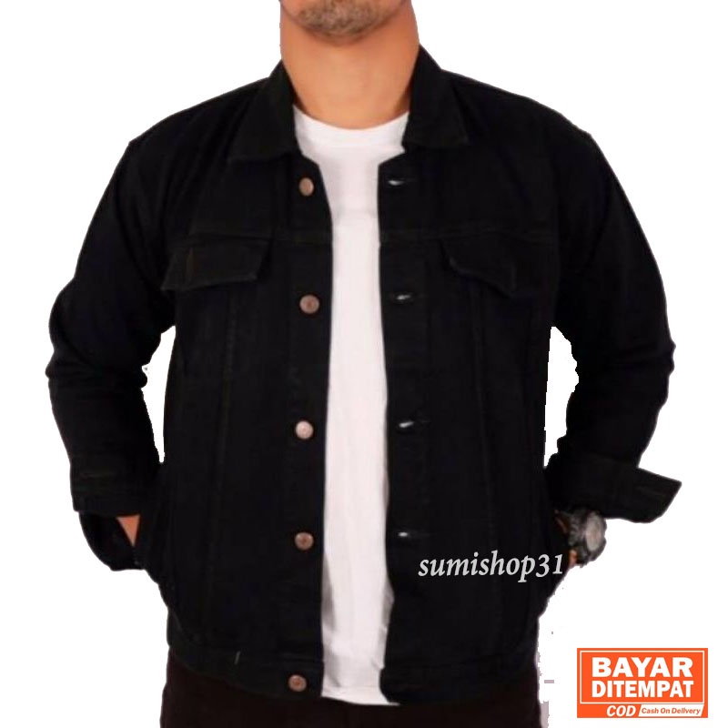 Jual JAKET JEANS HITAM PRIA WANITA BEST SELLER SANDWASH DILAN GROSIR ...