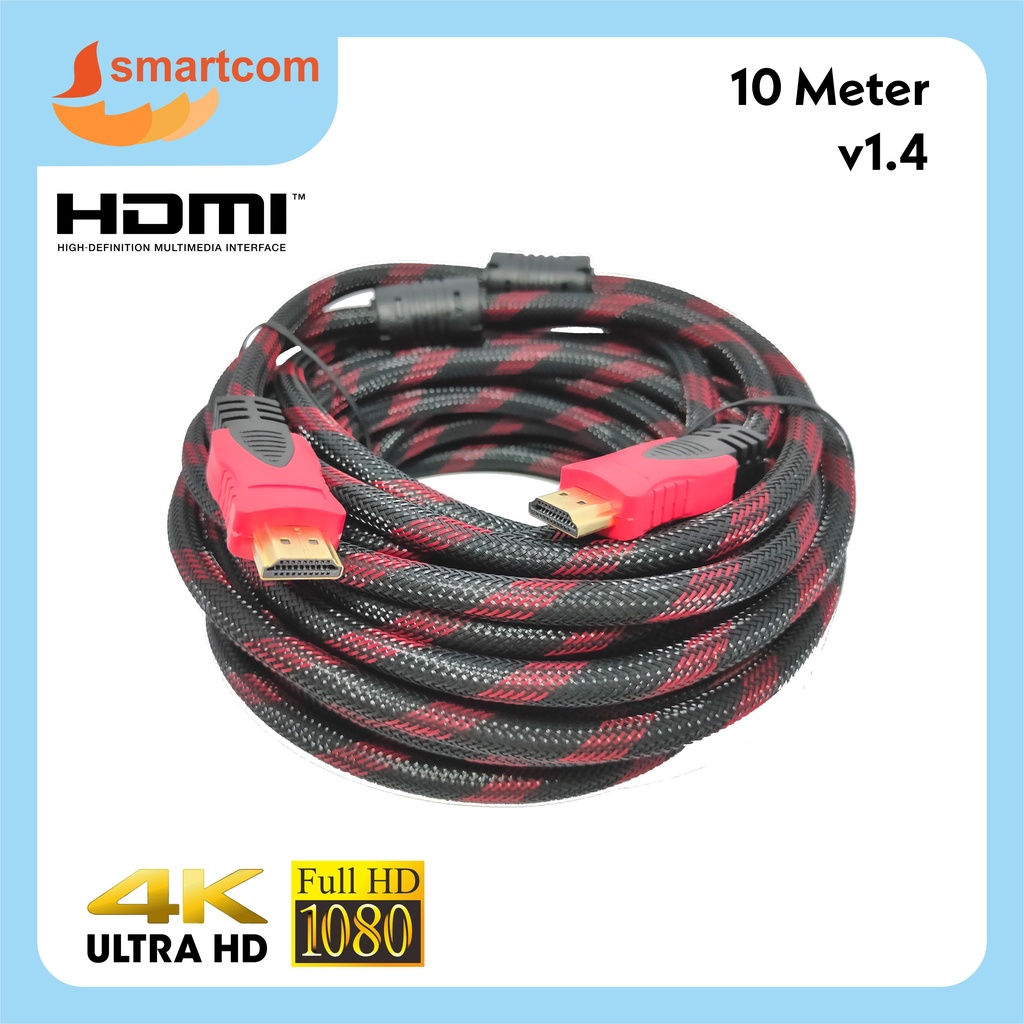 Jual KABEL HDMI To HDMI 10 METER VERSI 1.4 JARING - HDMI CABLE 10M | Shopee Indonesia