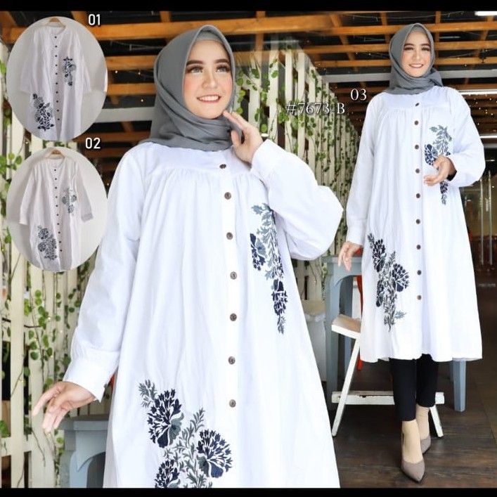 Jual Long Tunik Putih Jumbo Ld 130 Cm Model Bordir Kekinian - Nora ...