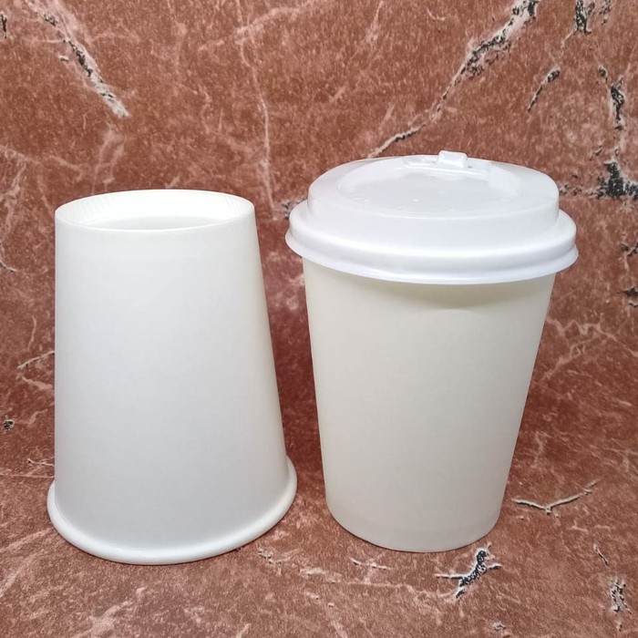 Jual Gelas Kopi Putih/ Paper cup 8 0z Gelas Kertas Kopi tahan panas + tutup | Shopee Indonesia