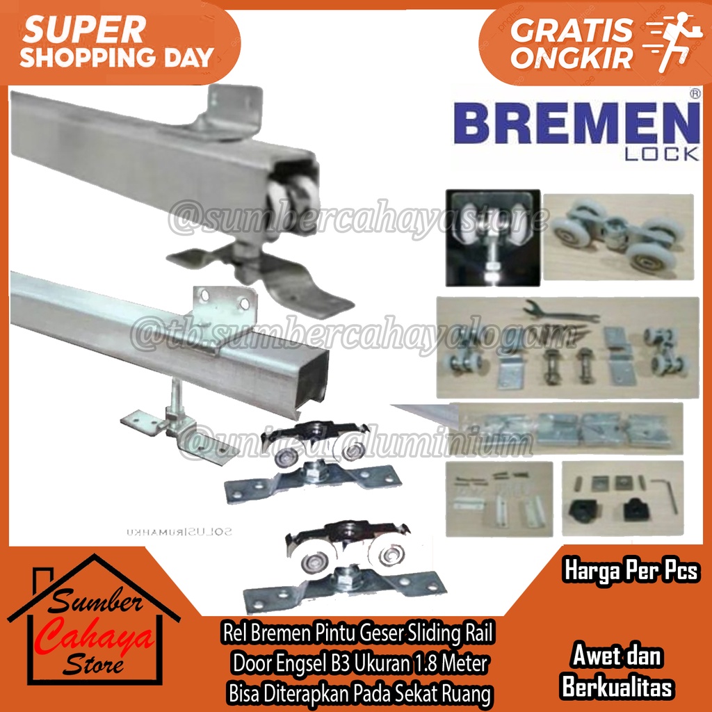 Jual Rel Pintu Geser Sliding Rail Door Engsel B3 Bremen Ukuran 1.8 Meter M Mter 1.8 1,8 180 cm ...
