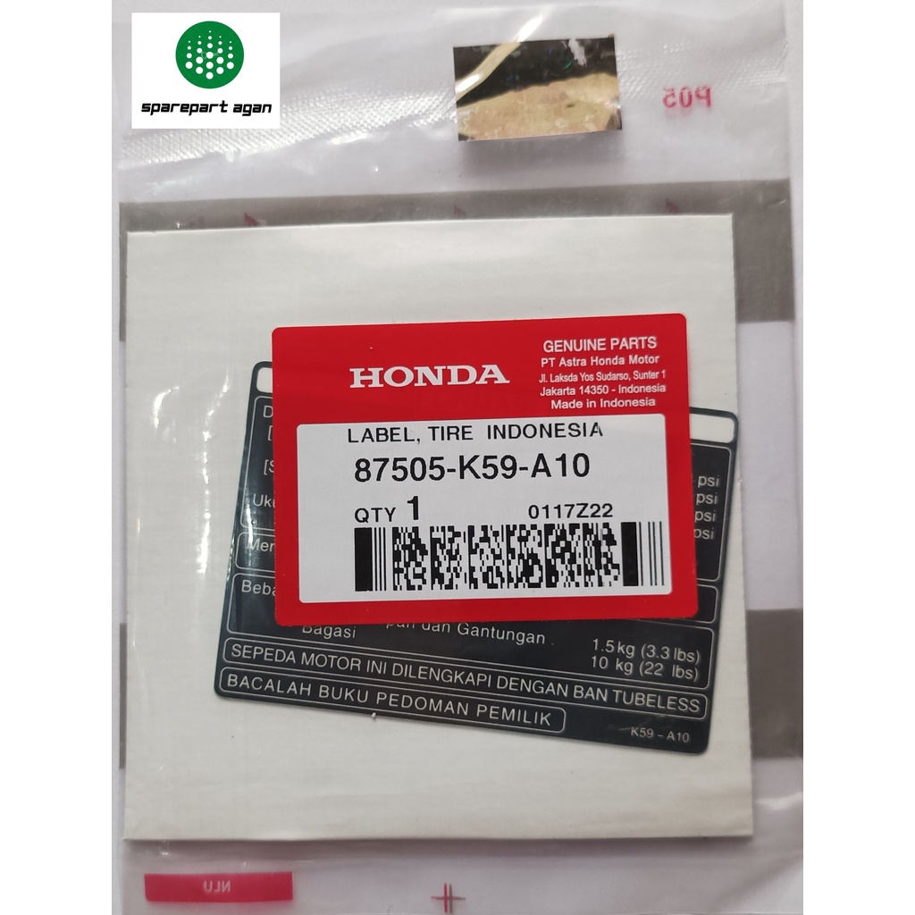 Jual Sticker Informasi Ban Honda Vario 125 150 Original Honda 87505-K59 ...