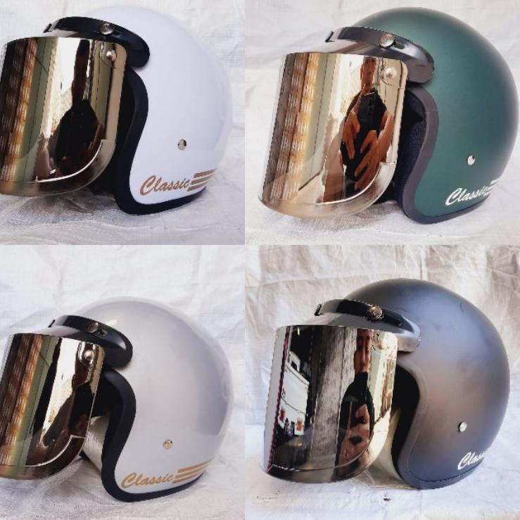 Jual HELM BOGO CLASIC POLOS KACA DATAR SILVER DEWASA –UGX.17Ap22ᵁ ...