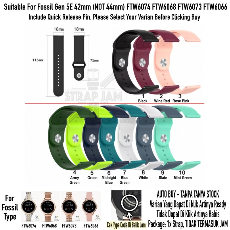 Jual TNO Strap Fossil Gen 5E 42mm - Tali Jam Tangan 18mm Rubber Silikon ...