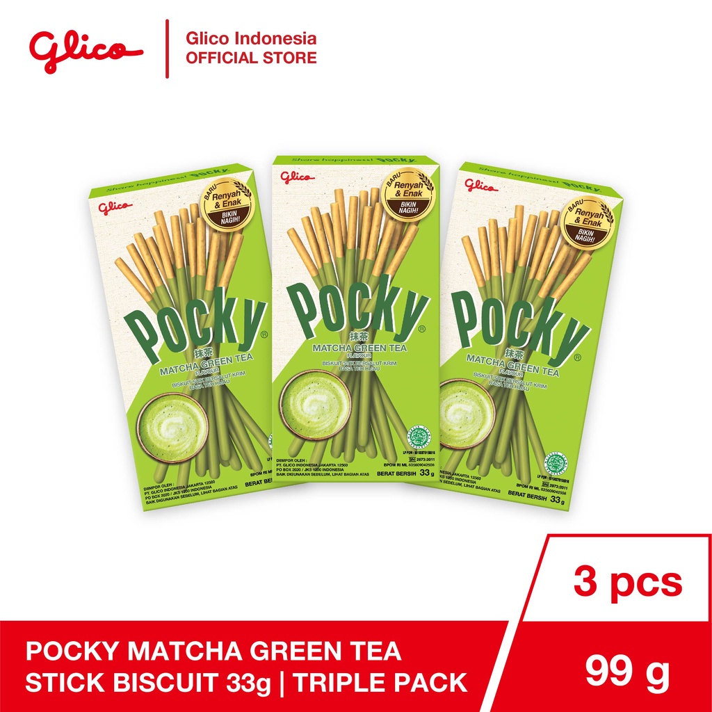 Jual Glico Pocky Matcha Stick Biscuit 33g Triple Pack | Shopee Indonesia