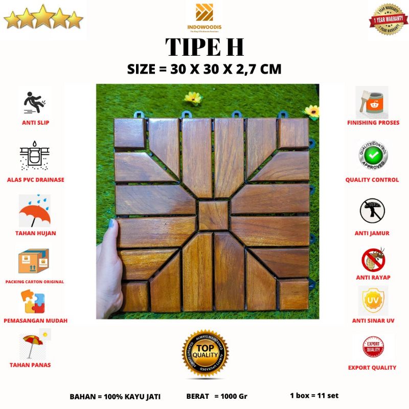 Jual LANTAI KAYU PORTABLE DECKING TILE 100% KAYU JATI | Shopee Indonesia